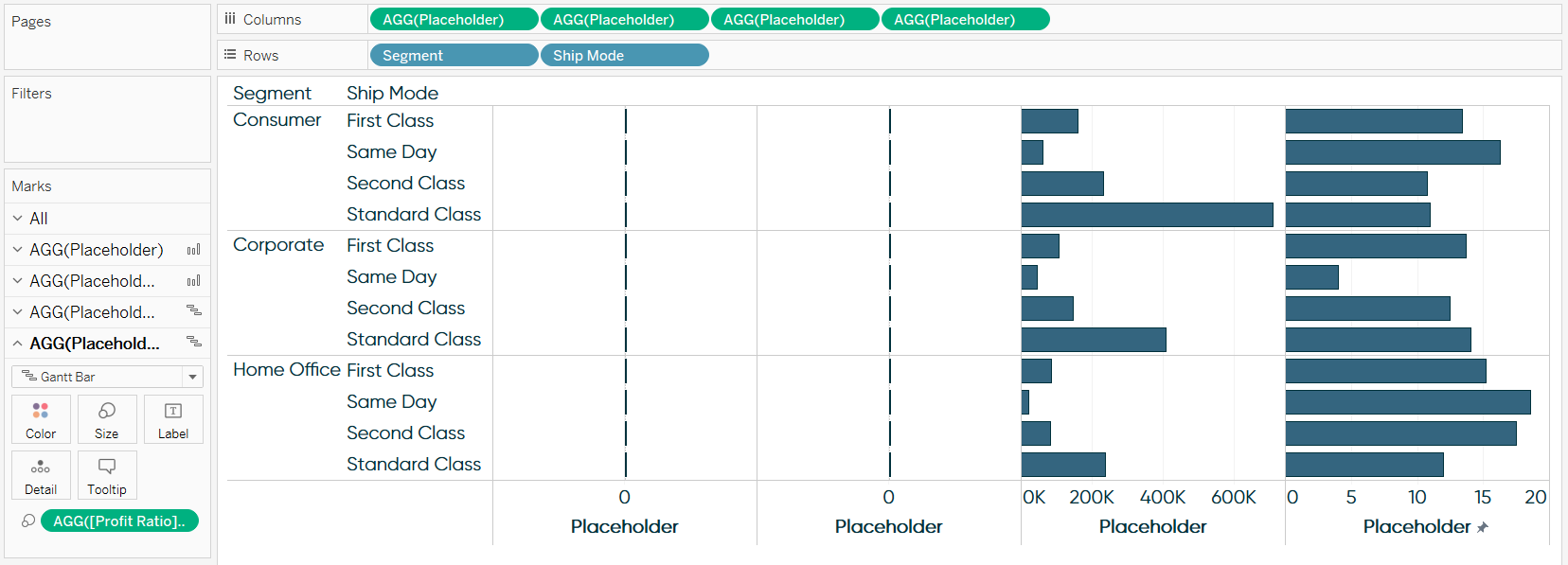 Tableau Segment and Ship Mode with Measures as Gantt Bars | Ryan Sleeper
